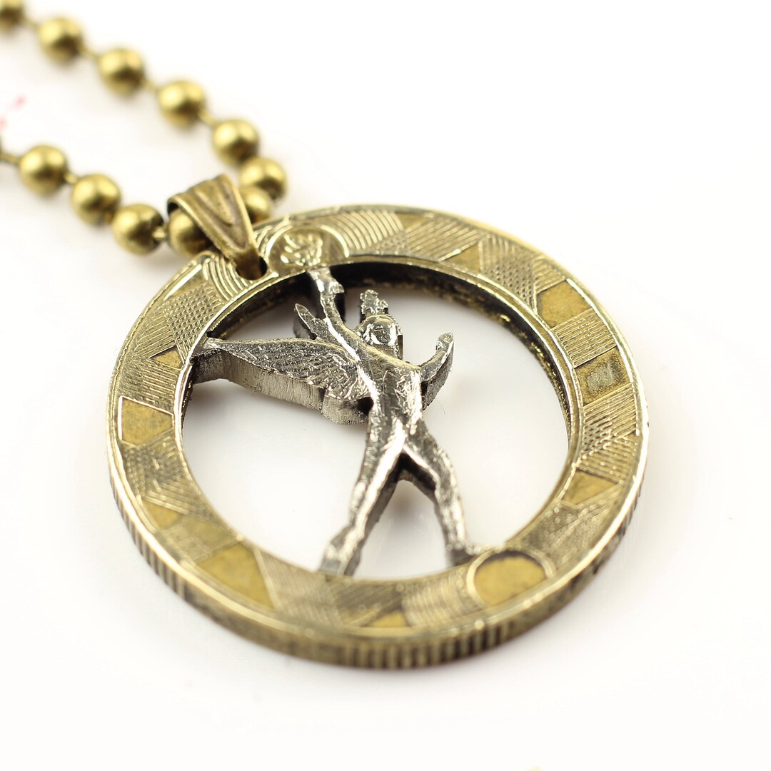 Angel Cut Coin Pendant With Necklace Hand Cut - Etsy