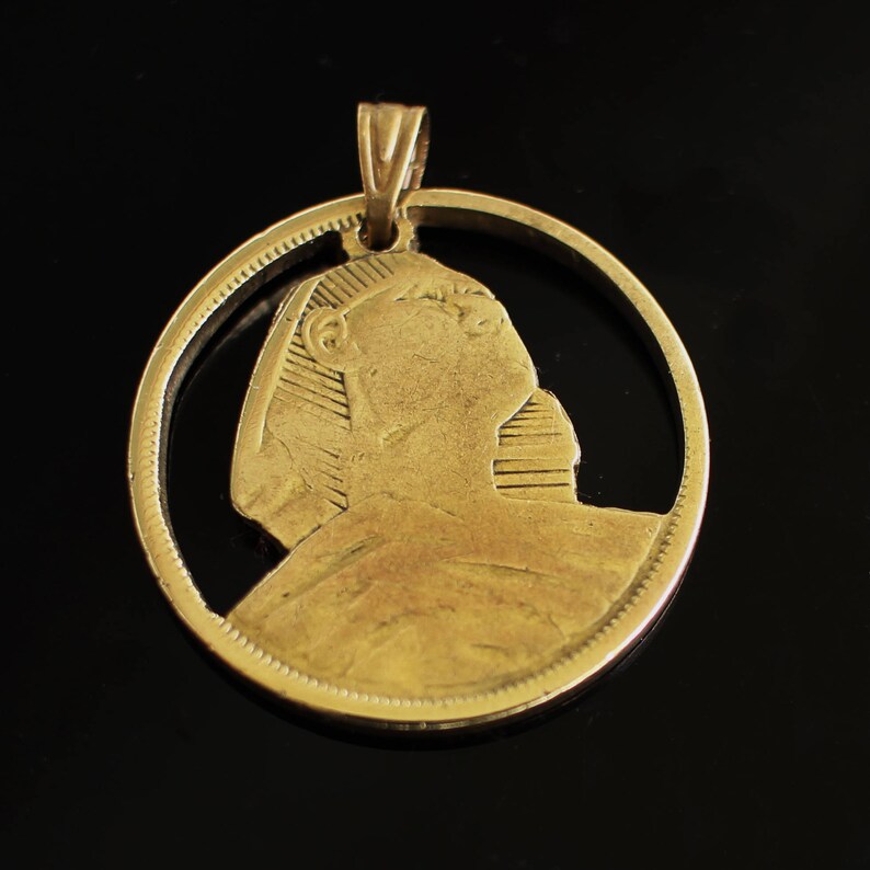 Egypt Sphinx Pendant & Necklace Hand Cut Egyptian Coin - Etsy