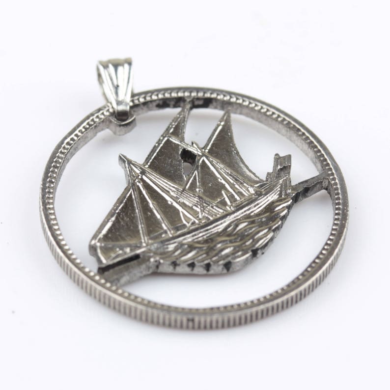 Kuwait 5 Fils Cut Coin Pendant Dhow Ship Arab Boat Necklace - Etsy