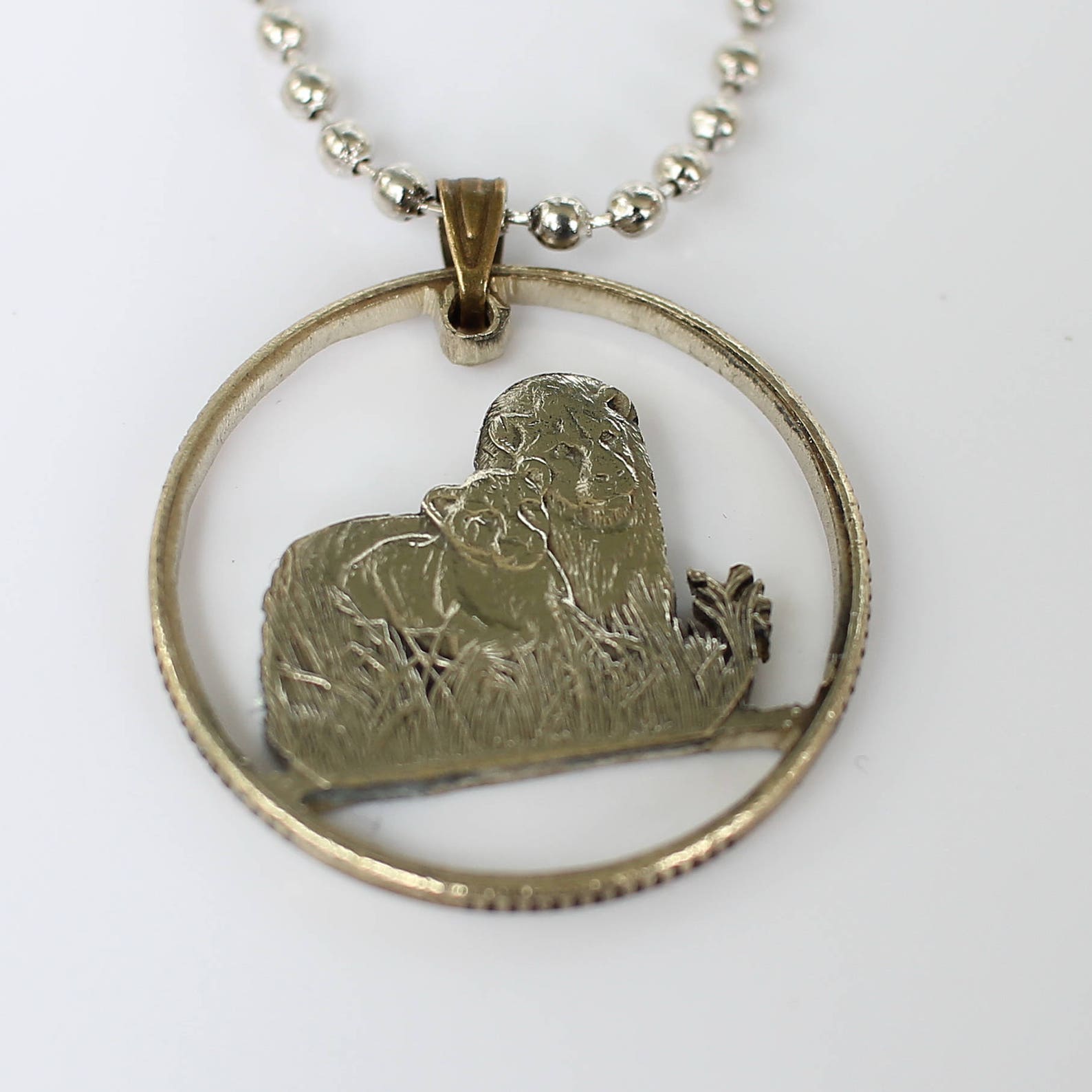 Lions Familly Cut Coin Pendant Necklace Hand Cut | Etsy