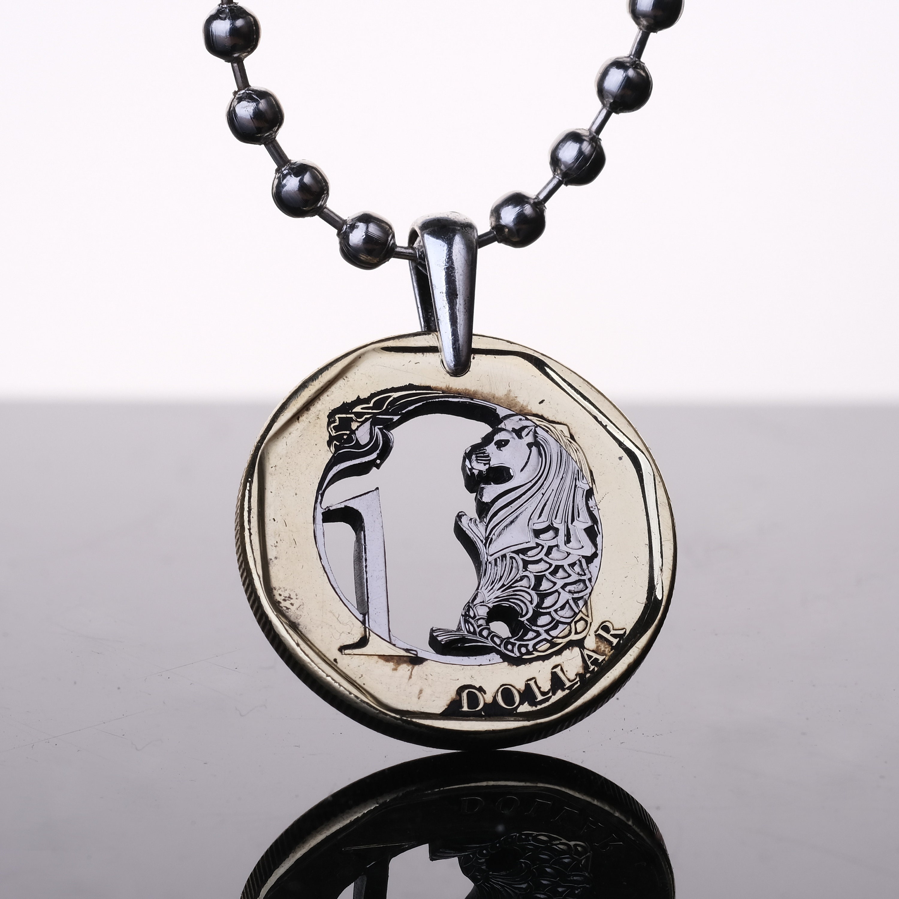 1 Dollar Singapore Lion-head Cut Coin Pendant With Necklace. the ...