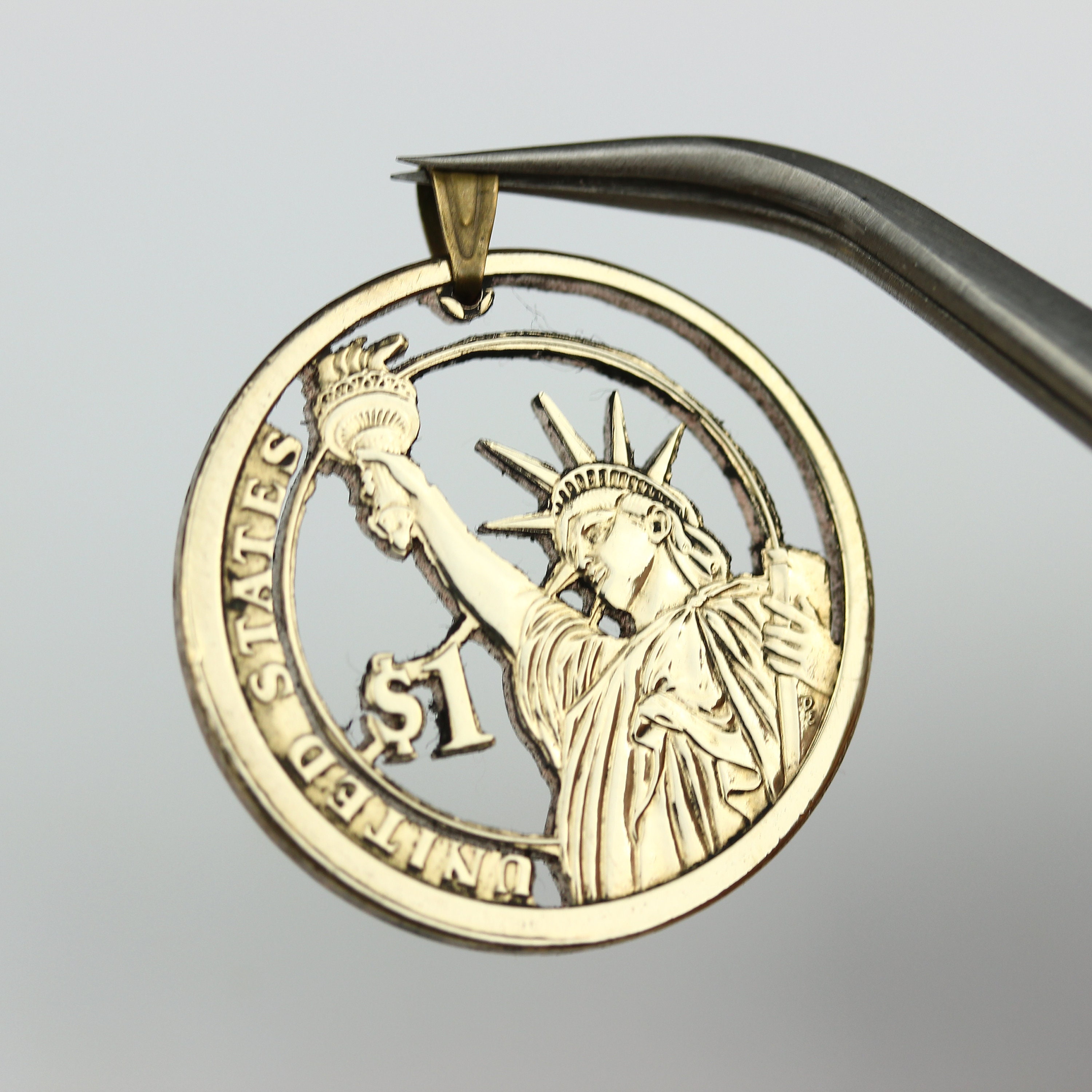 Cut Coin Pendant Backside of a Presidents Dollar Coin With the Statue ...
