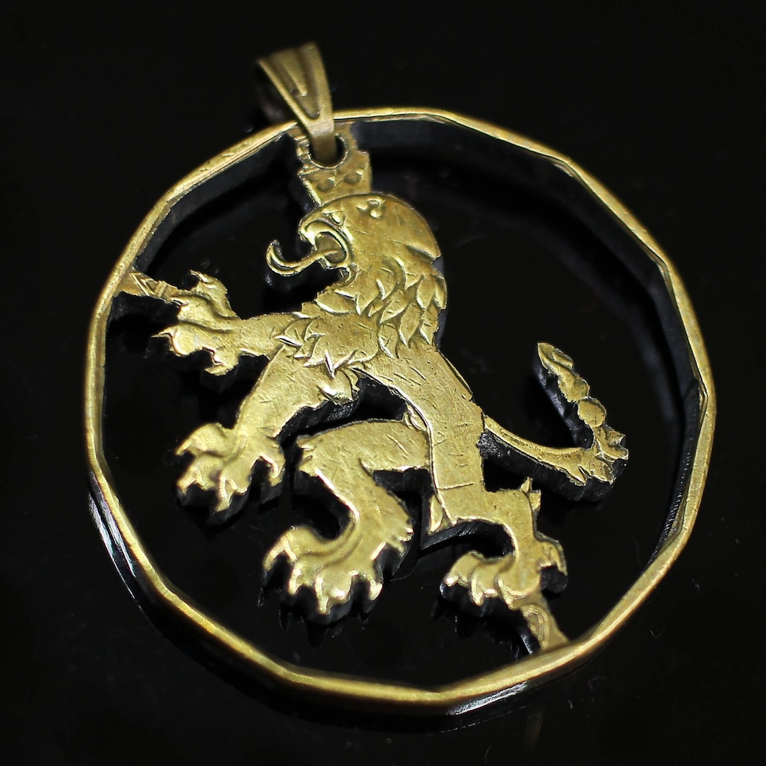 Lion Czech Republic Necklace Pendant, Cut Coin, Hand Cut 1993yr 26 Mm ...