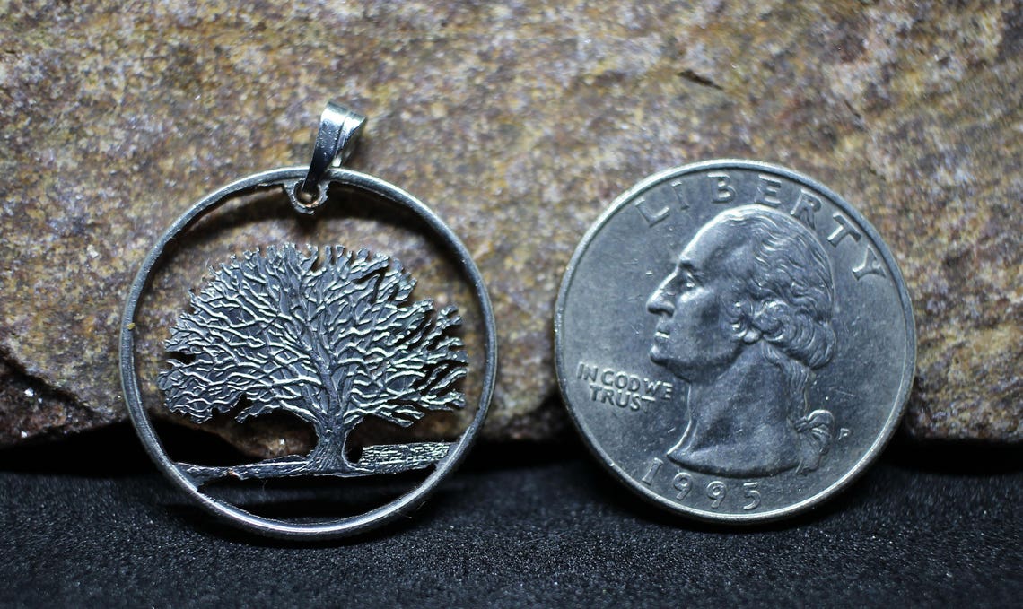 Connecticut Tree of Life Cut Coin Pendant Handcut Coin Quorter of ...