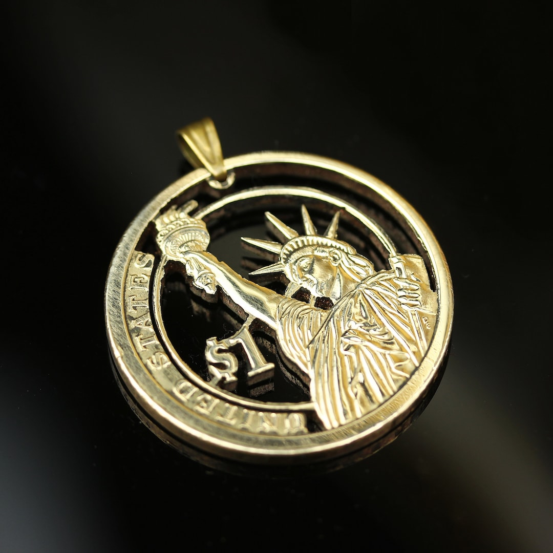 Cut Coin Pendant Backside of a Presidents Dollar Coin With the Statue ...