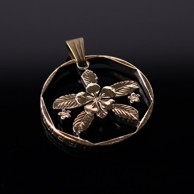Singapore 1 Dollar Cut Coin Pendant With Necklace Star Jasmine Flower ...