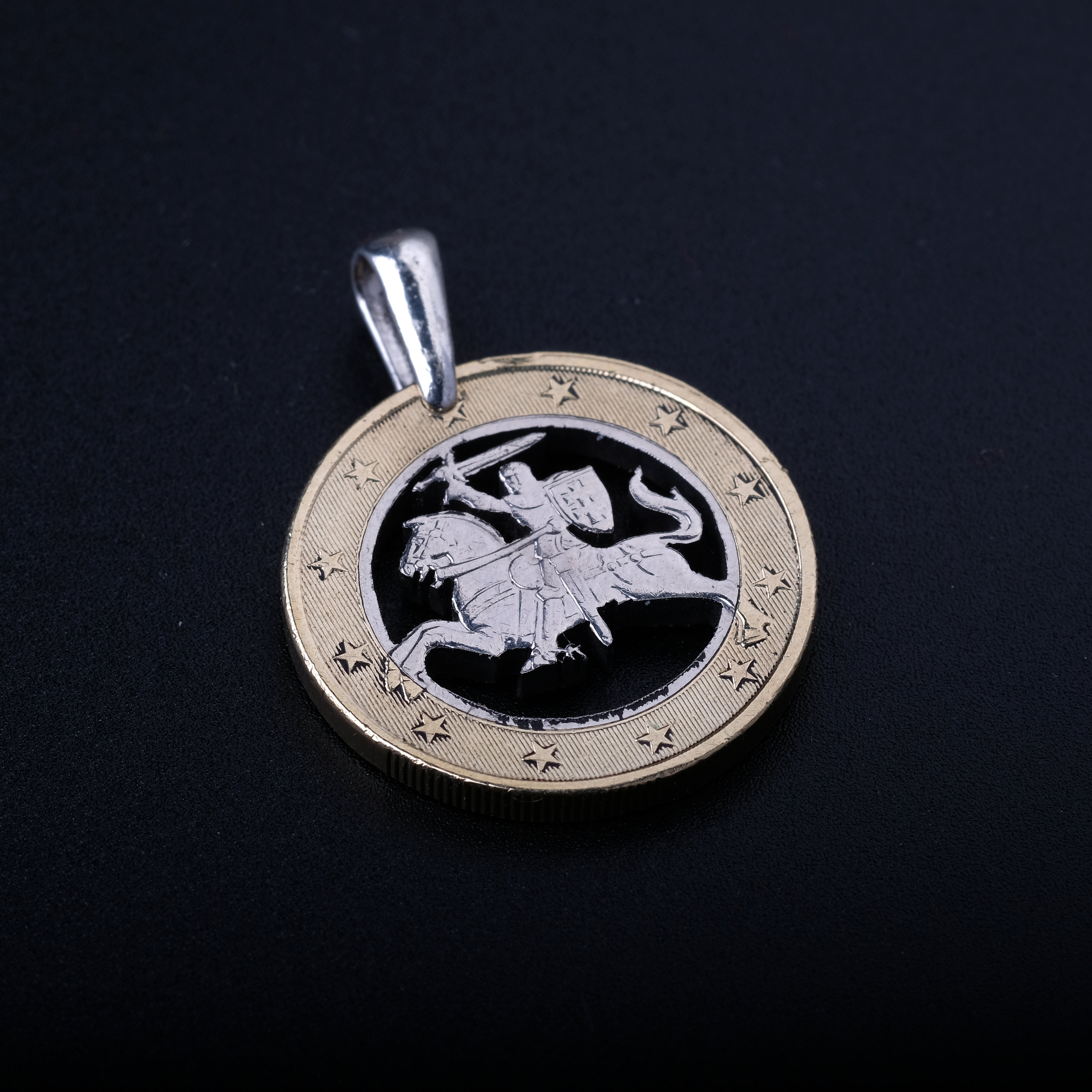 Lithuania 1 Euro, Cut Coin Pendant With Necklace. Lietuva Vytis Horse ...