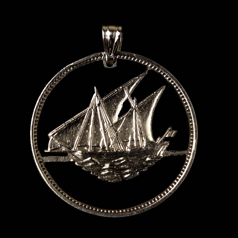 Kuwait 5 Fils Cut Coin Pendant Dhow Ship Arab Boat Necklace - Etsy