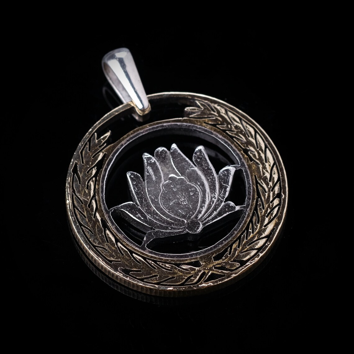 Lotus Flower, Cut Coin Pendant With Necklace. Beautiful Piece of Art ...