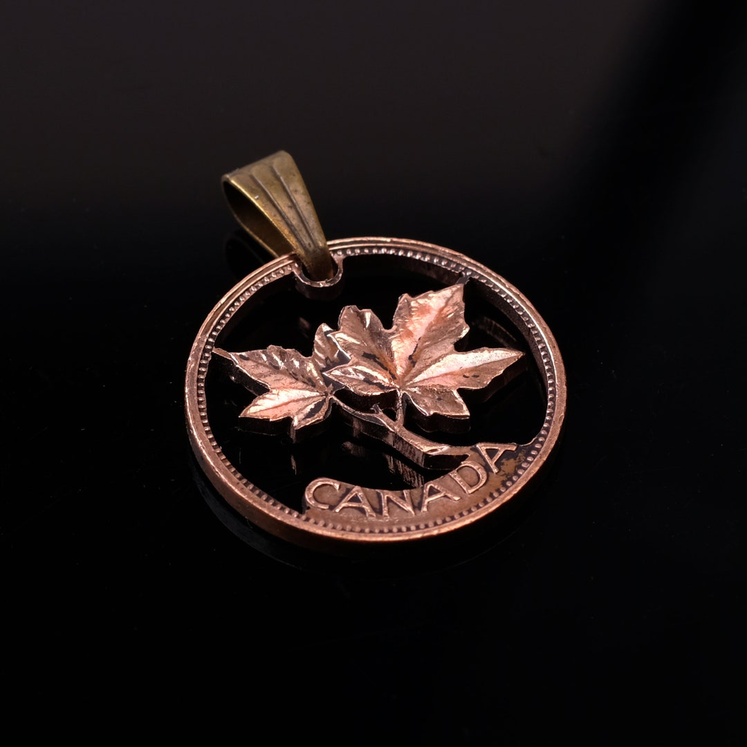 1965 Canada 1 Cent A Maple Leaf Twig Cut Coin Pendant With Necklace ...