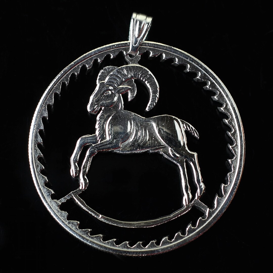 Cyprus 100 Mils Cut Coin Pendant With Necklace Cypriot Ram Male Sheep ...