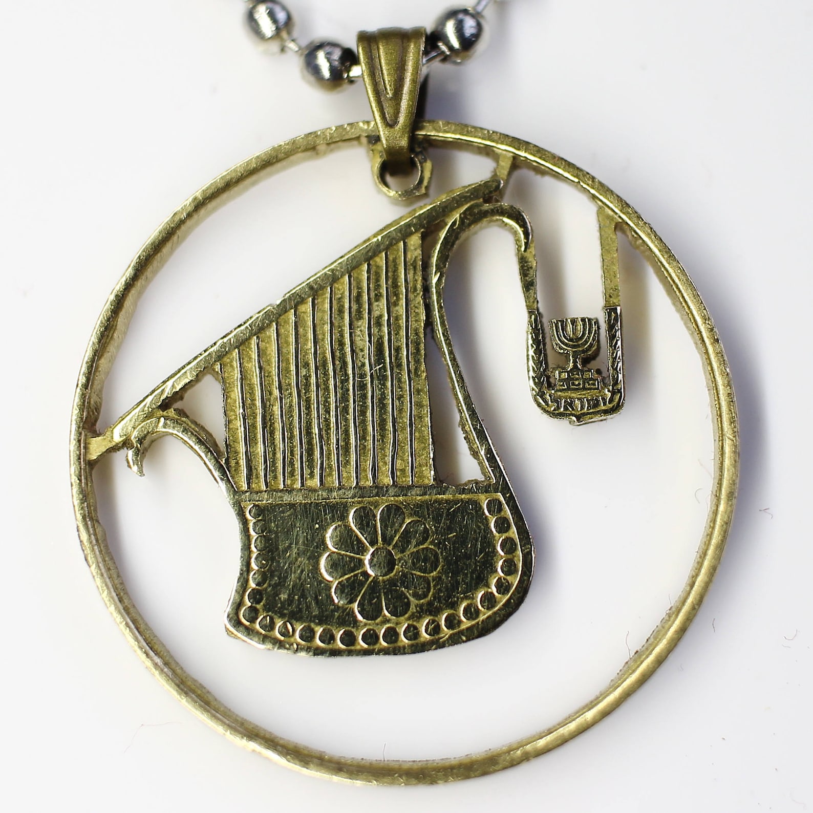 Israel 12 Sheqel Cut Coin Pendant Jewish 12 Stringed Harp Lyre - Etsy