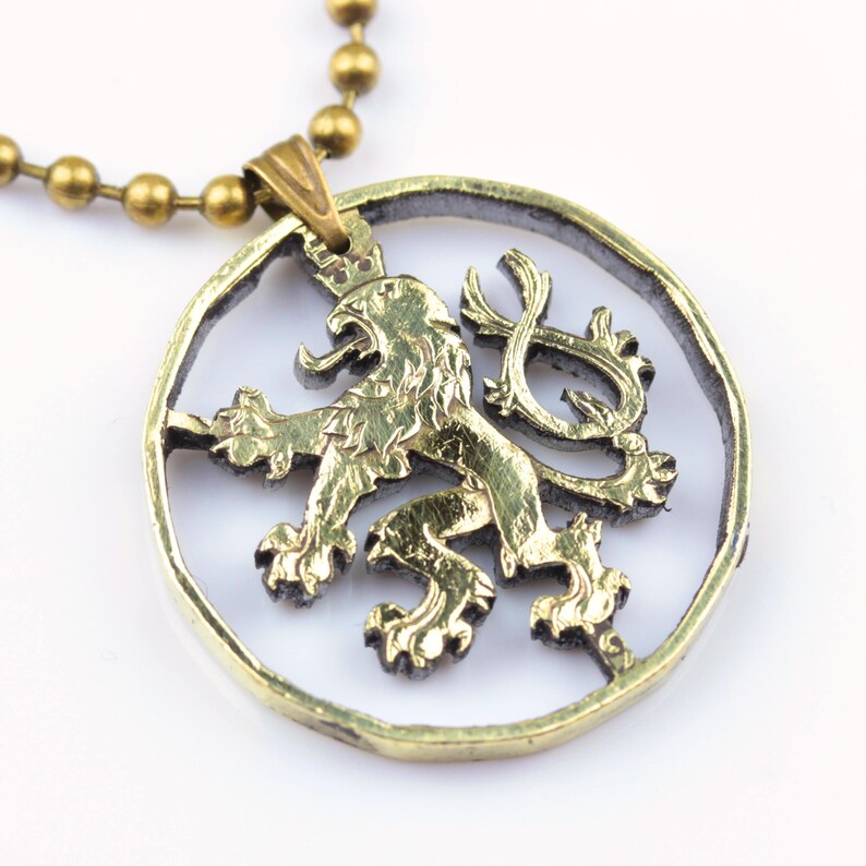 Lion Czech Republic detailed cut coin pendant with Necklace | Etsy