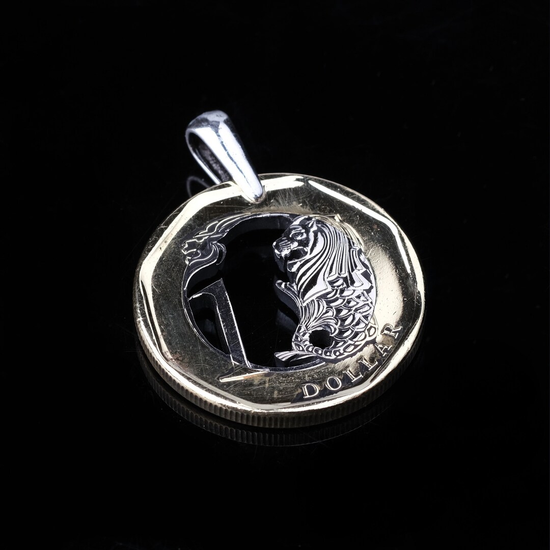 1 Dollar Singapore Lion-head Cut Coin Pendant With Necklace. the ...