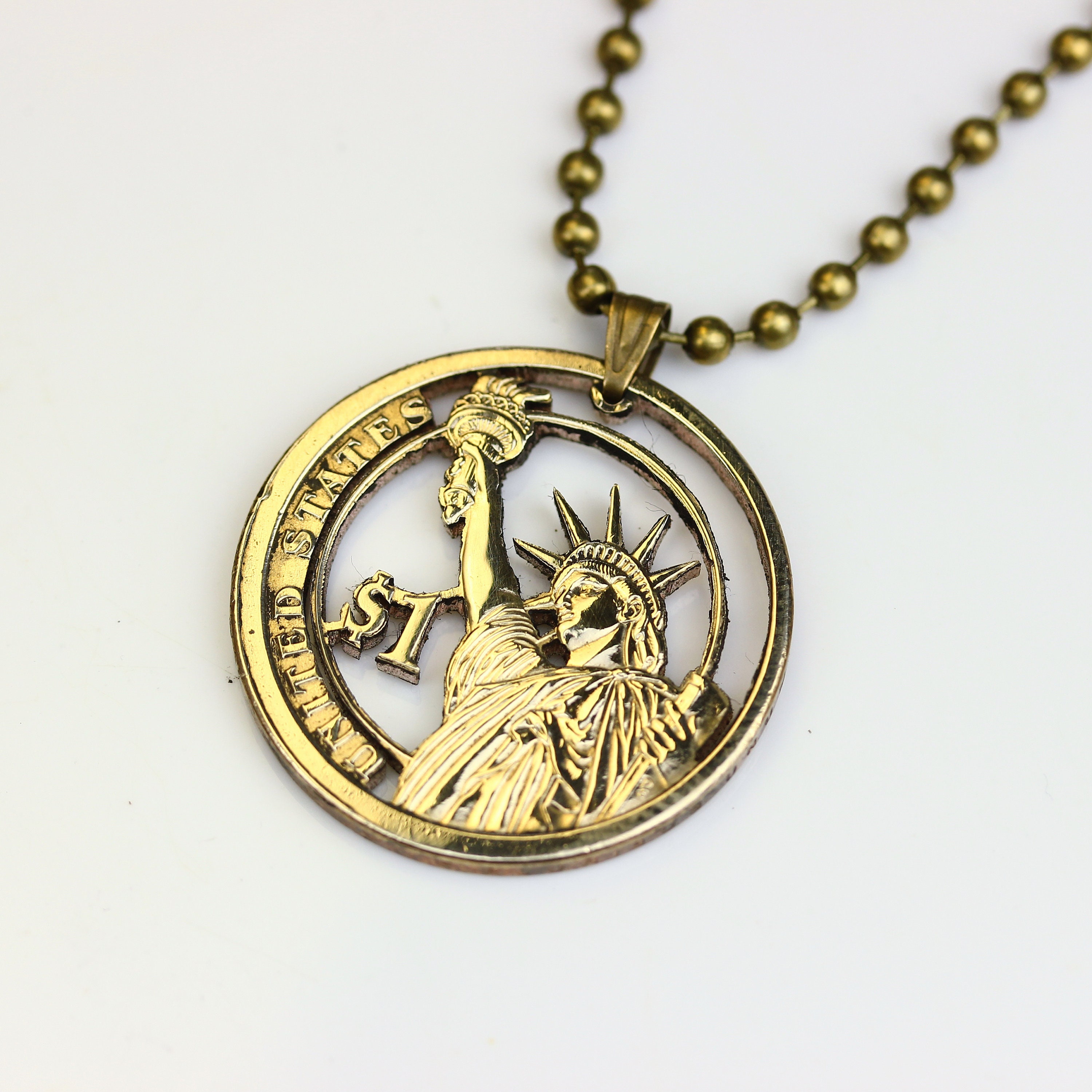 Cut Coin Pendant Backside of a Presidents Dollar Coin With the Statue ...