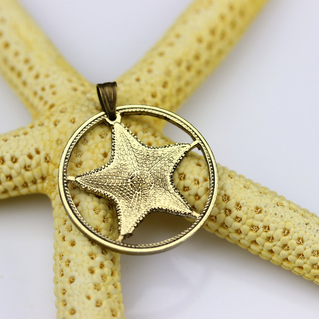 1966 Bahamas 1 Cent Cut Coin Pendant W/necklace Bahamian Starfish Sea ...