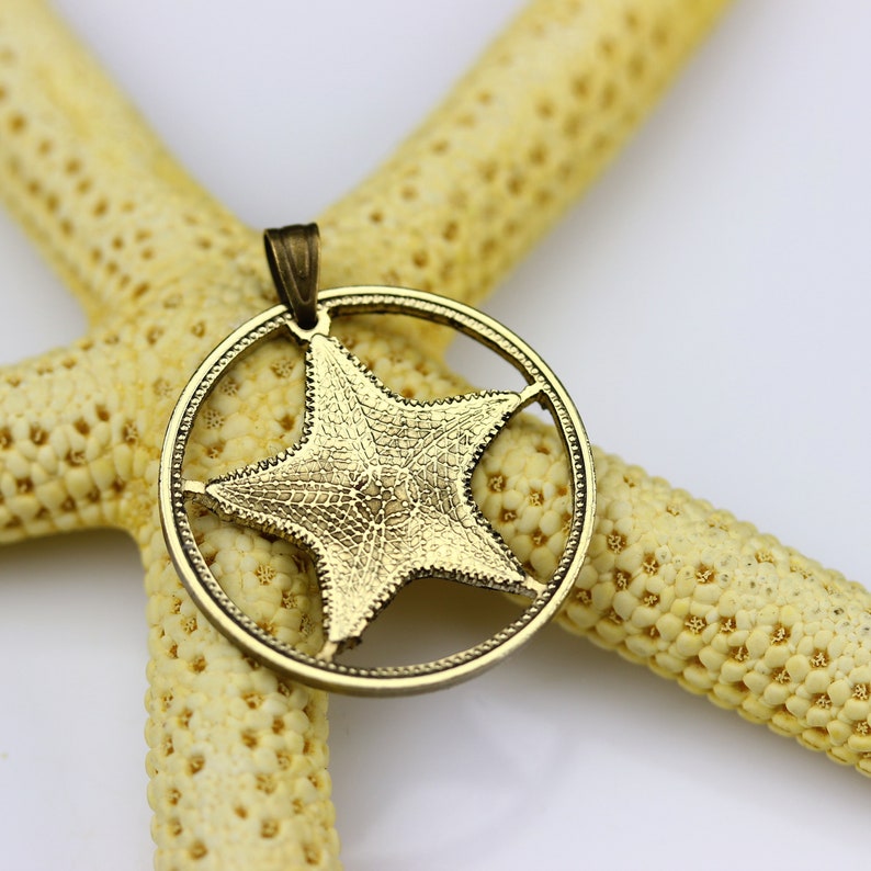 1966 Bahamas 1 Cent Cut Coin Pendant W/necklace Bahamian Starfish Sea ...