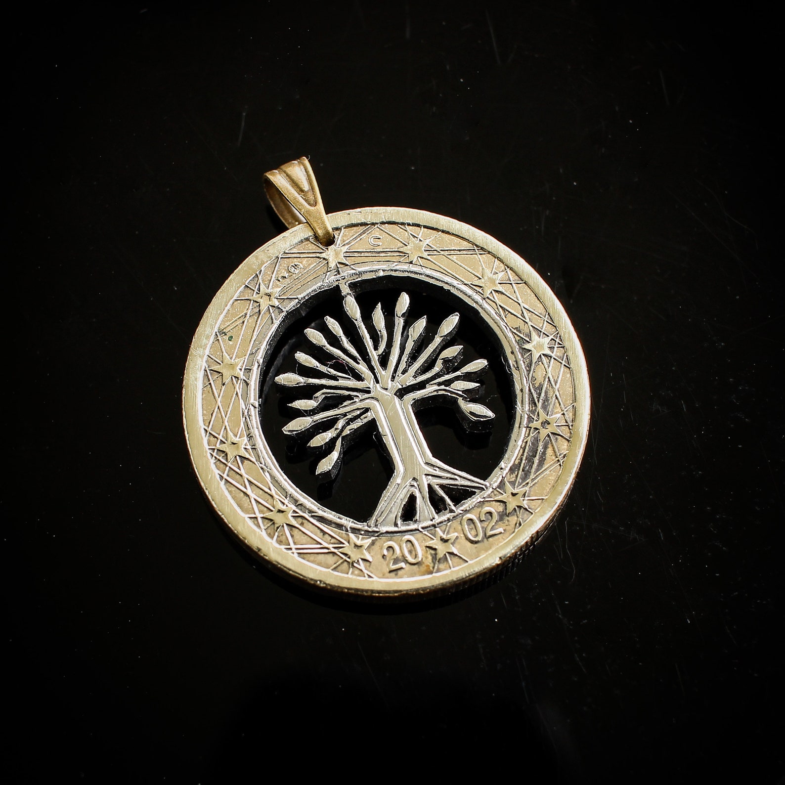 France Tree of Life 1 Euro Cut Coin Pendant With Necklace. Paris. - Etsy
