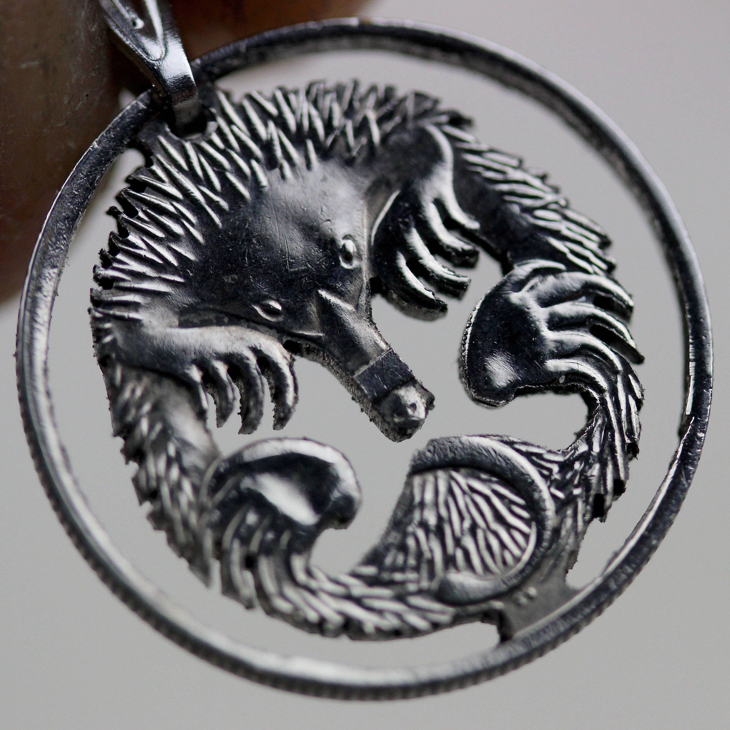 Australia 5 Cents Cut Coin Pendant & Necklace Echidna Hedgehog Spiny ...