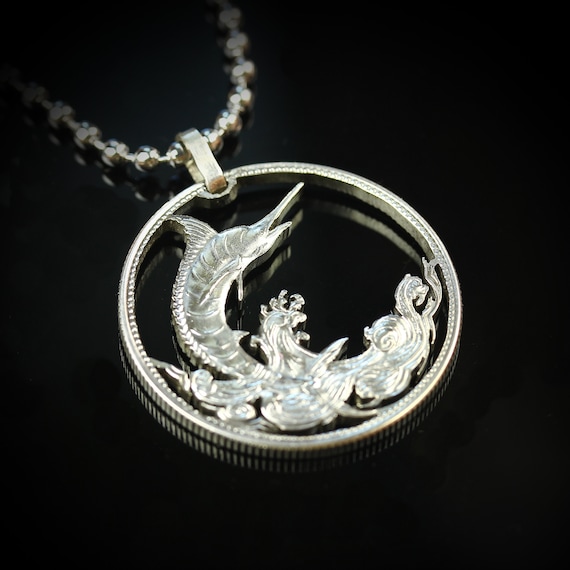 1966 Bahamas Silver 0.925 Blue Marlin Cut Coin Pendant With - Etsy