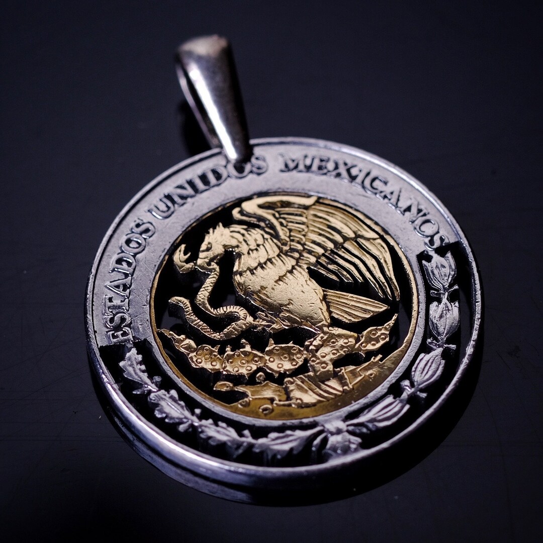 Eagle With Snake in Beak Pendant & Necklace Mexico 5 Pessos Aztec ...