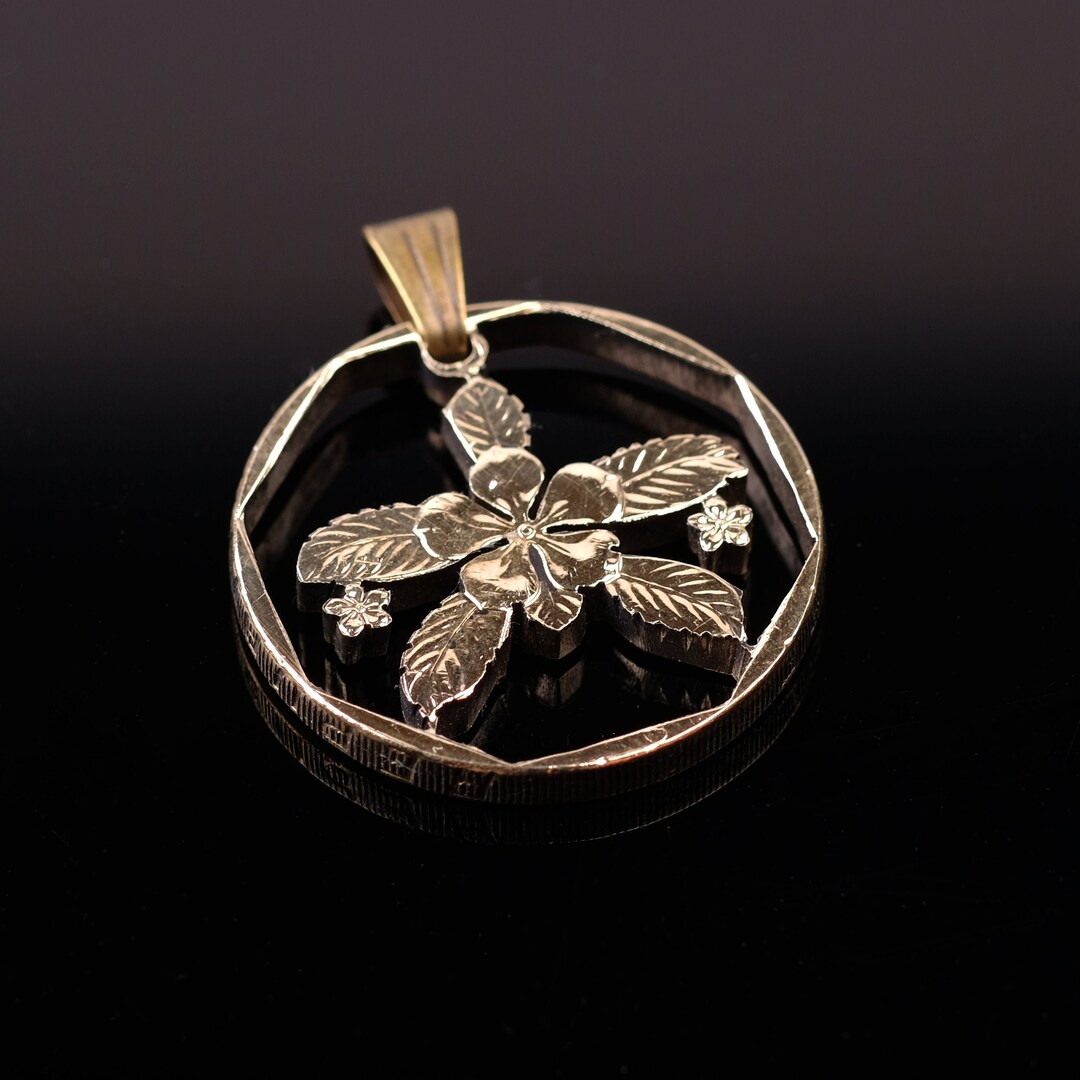 Singapore 1 Dollar Cut Coin Pendant With Necklace Star Jasmine Flower ...