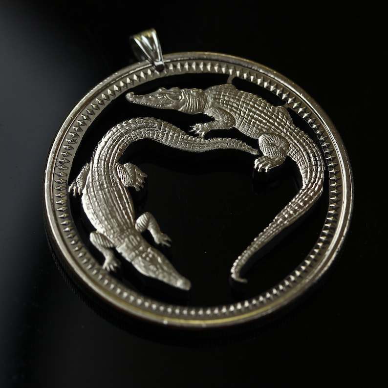 Papua New Guinea 1-KINA Saltwater Crocodile Cut Coin Pendant With ...