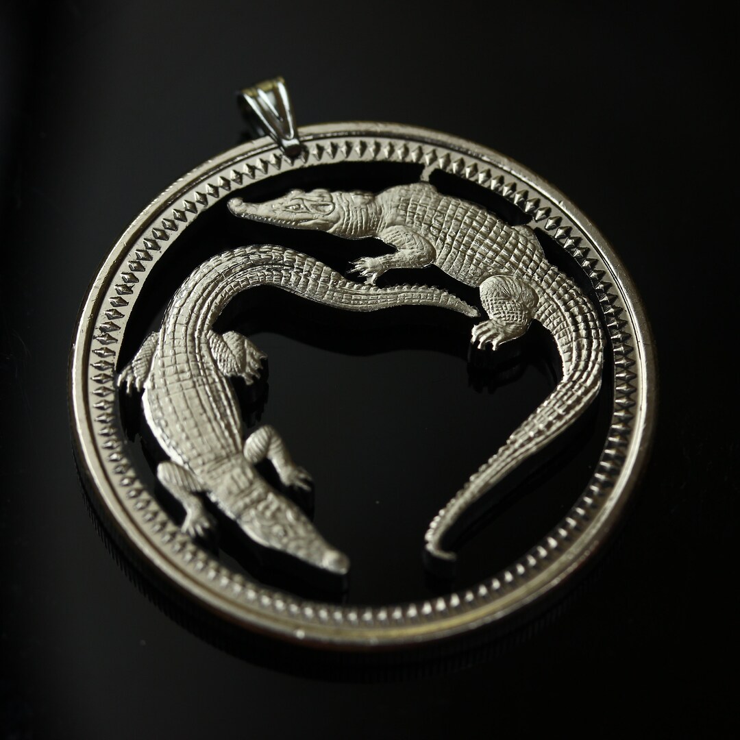 Papua New Guinea 1-KINA Saltwater Crocodile Cut Coin Pendant With ...