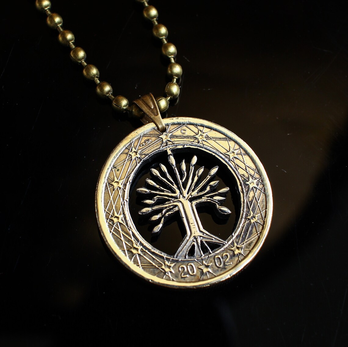 France Tree of Life 1 Euro Cut Coin Pendant With Necklace. Paris. - Etsy