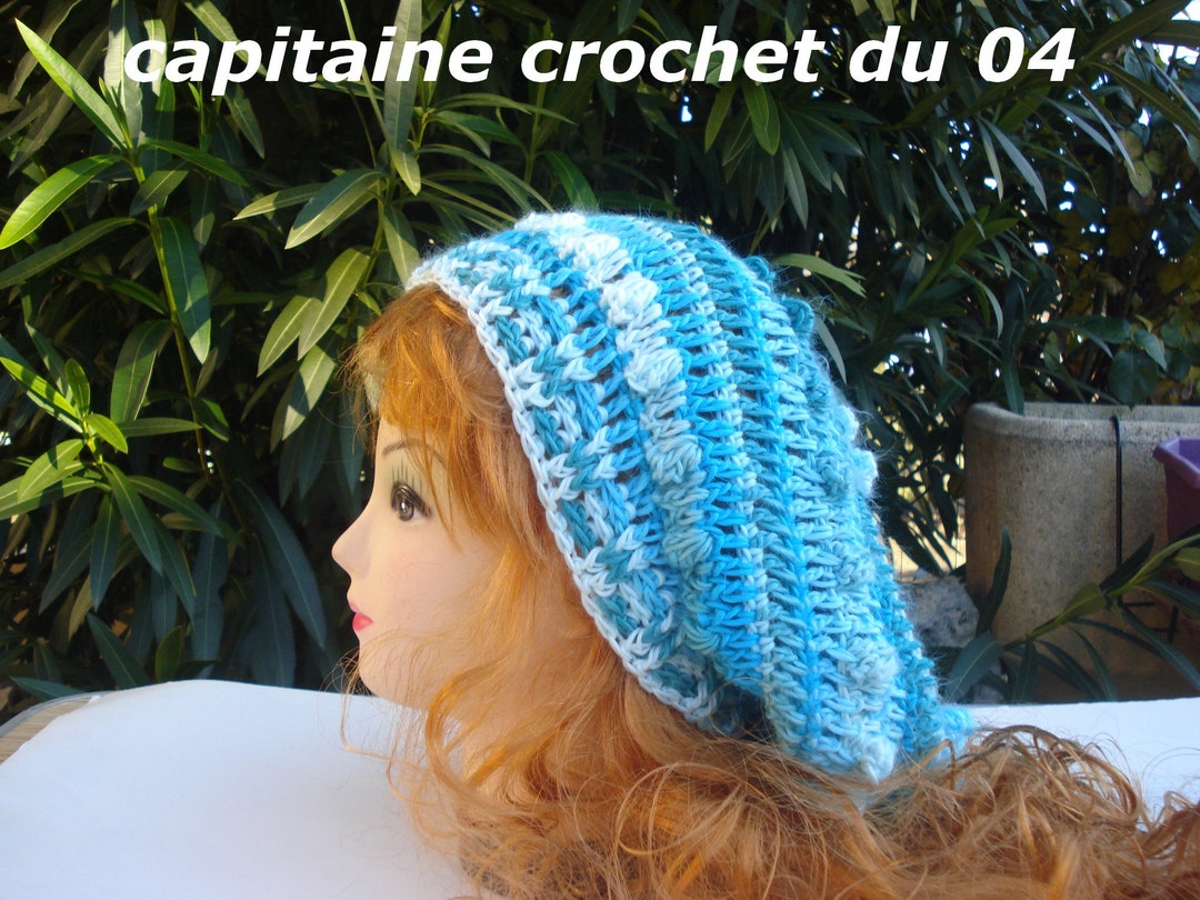 Women's Drooping Cap, in Blue Tricolor Wool, Unique Model, Handmade ...