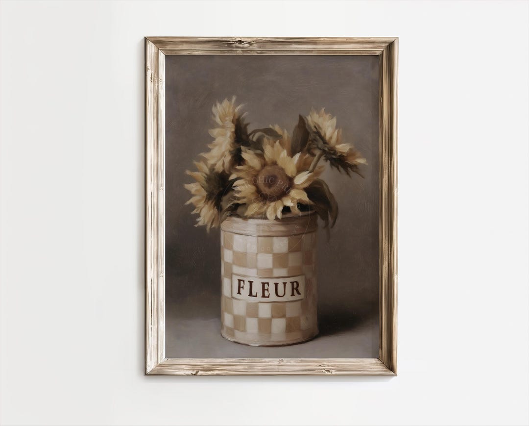 Checker Sunflower Canister, Trendy Kitchen Wall Art, Gingham Still Life ...