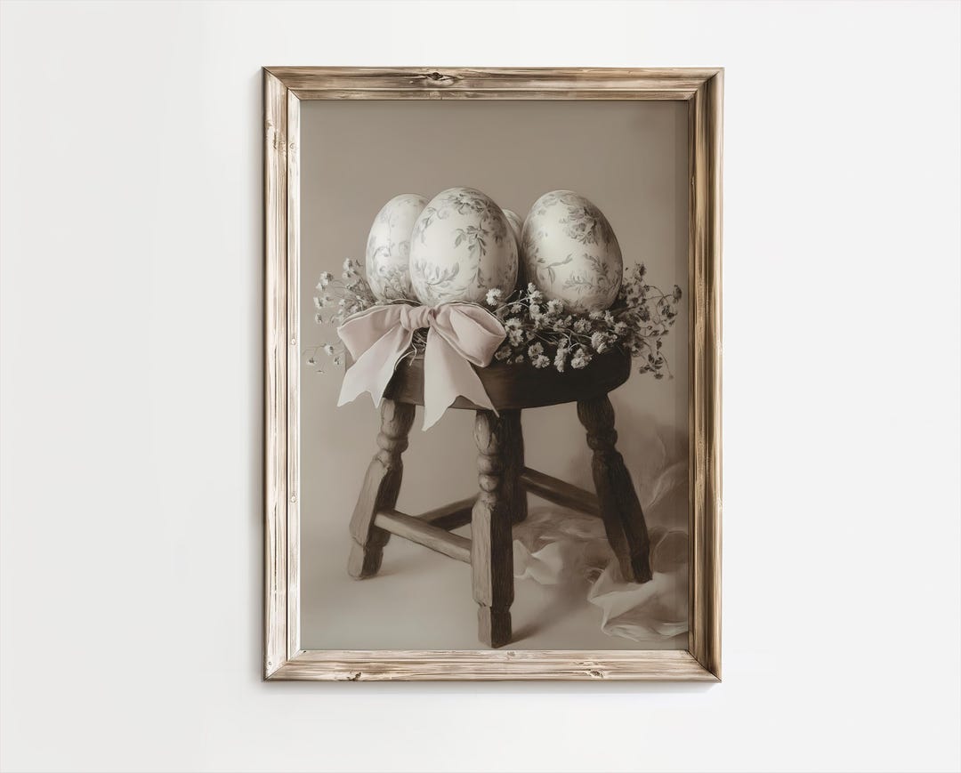 Vintage Stool Easter Egg Print: Shabby Chic Floral Art (digital ...