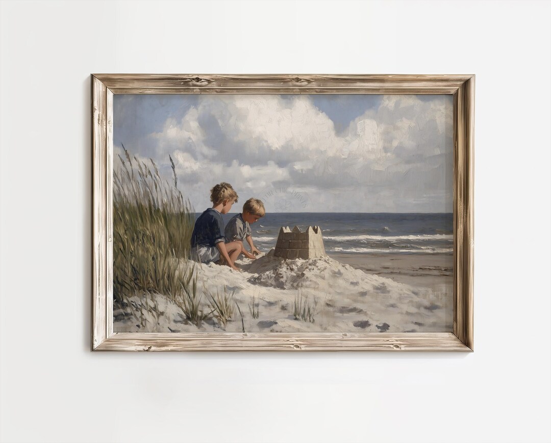 Boys on Beach Sandcastle Art Print: Coastal Children's Room Decor ...