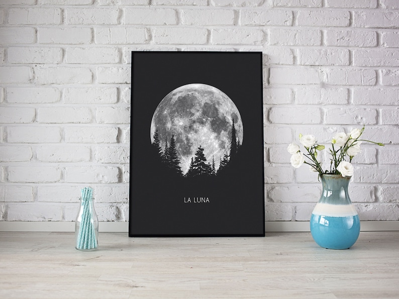 La Luna poster Big full moon and tree Living room nursery | Etsy