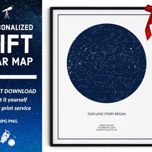 Star Map Print Custom by Date PRINTABLE Star Chart Astronomy | Etsy