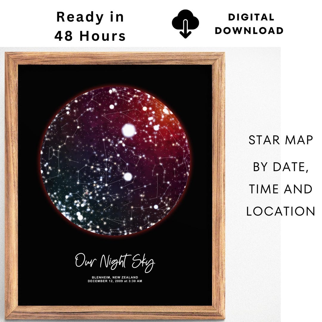Custom Star Map Print by Date, Astronomy Gift for Dad, Fathers Day Gift ...