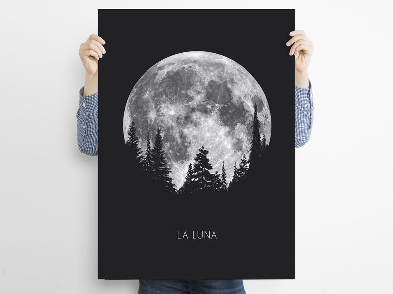 La Luna poster Big full moon and tree Living room nursery | Etsy