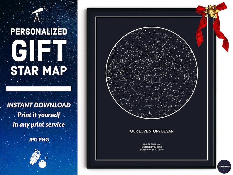Custom Star Map Print by Date PRINTABLE Star Chart Poster - Etsy