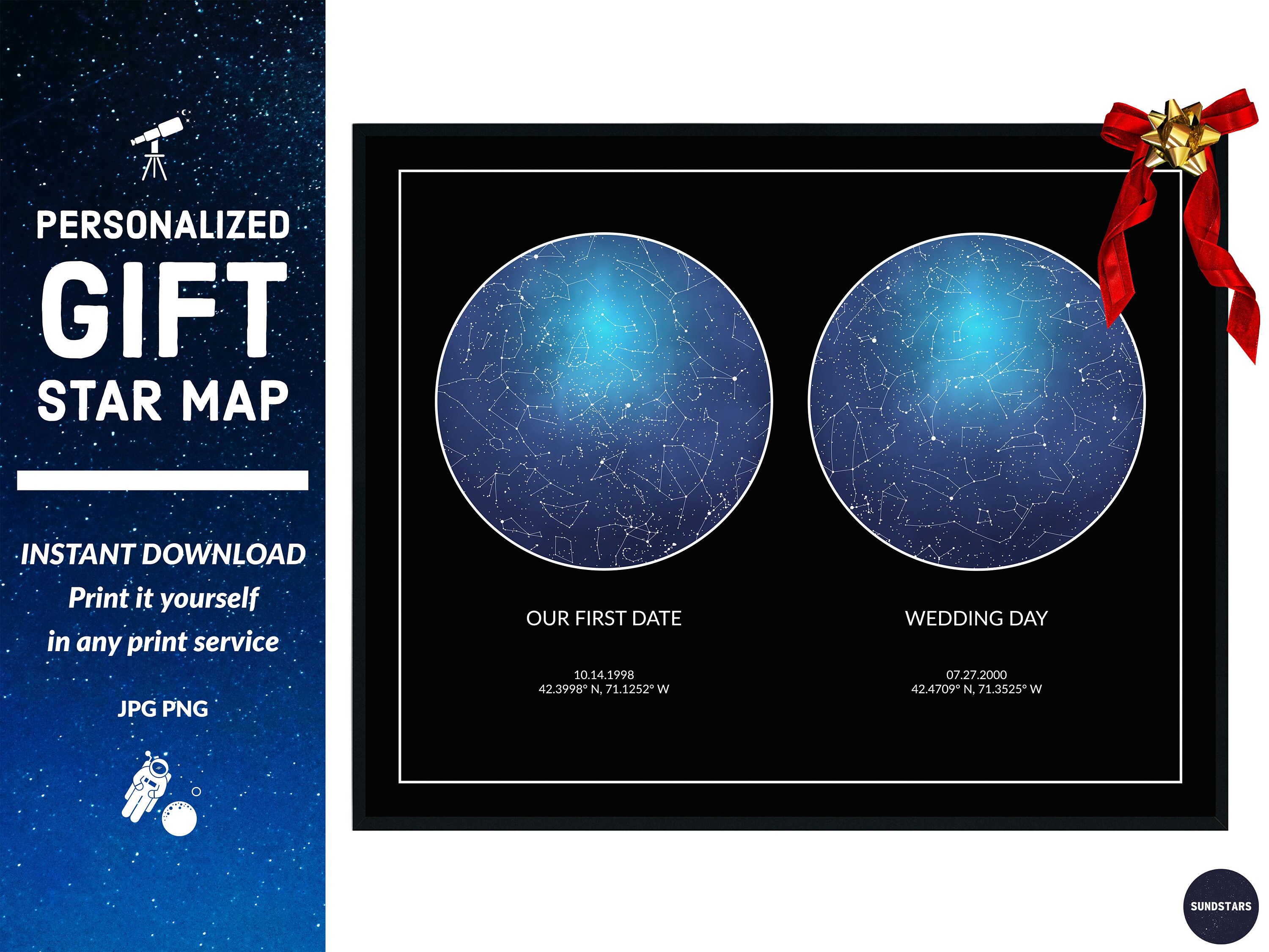 Custom Star Map Constellation Print Starry Night Double | Etsy