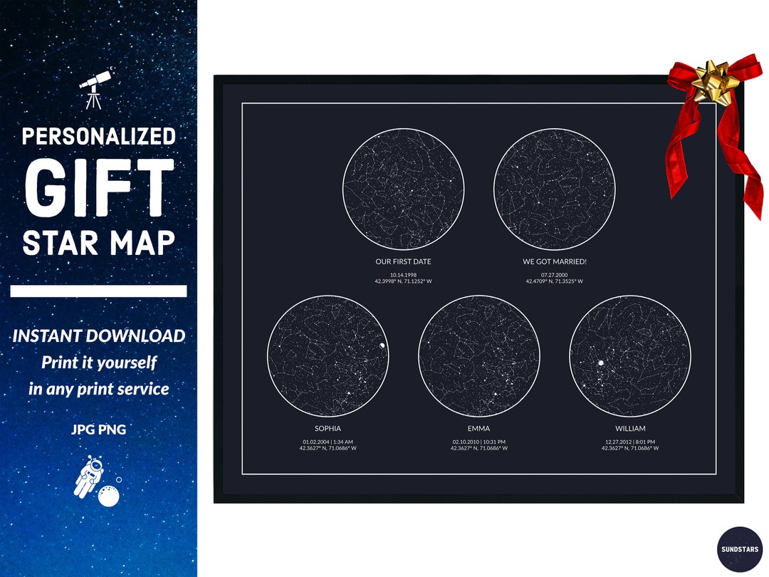 Birthday Star Map by Date DIGITAL - Bedroom Wall Decor Over the Bed ...