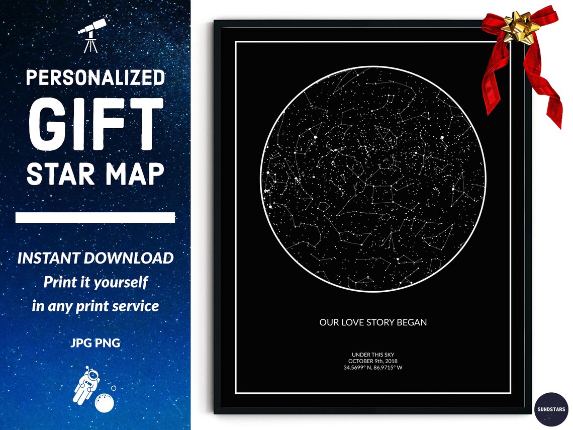 Star Map Custom Print by Date PRINTABLE Star Chart Poster | Etsy