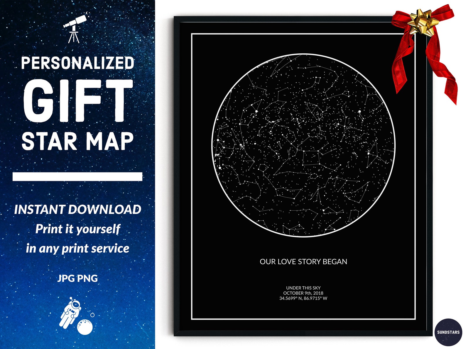 Star Map Custom Print by Date PRINTABLE Star Chart Poster - Etsy