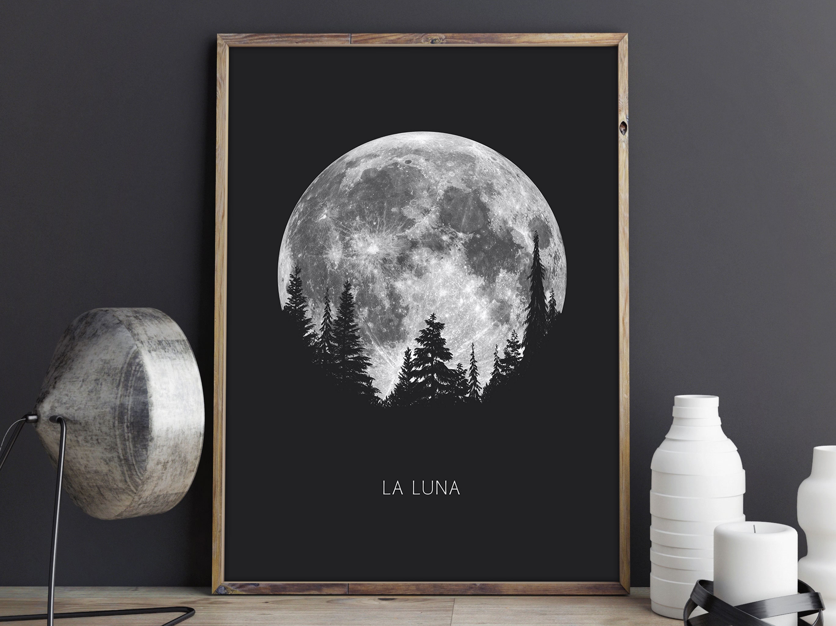 La Luna Poster Big Full Moon and Tree Living Room Nursery | Etsy