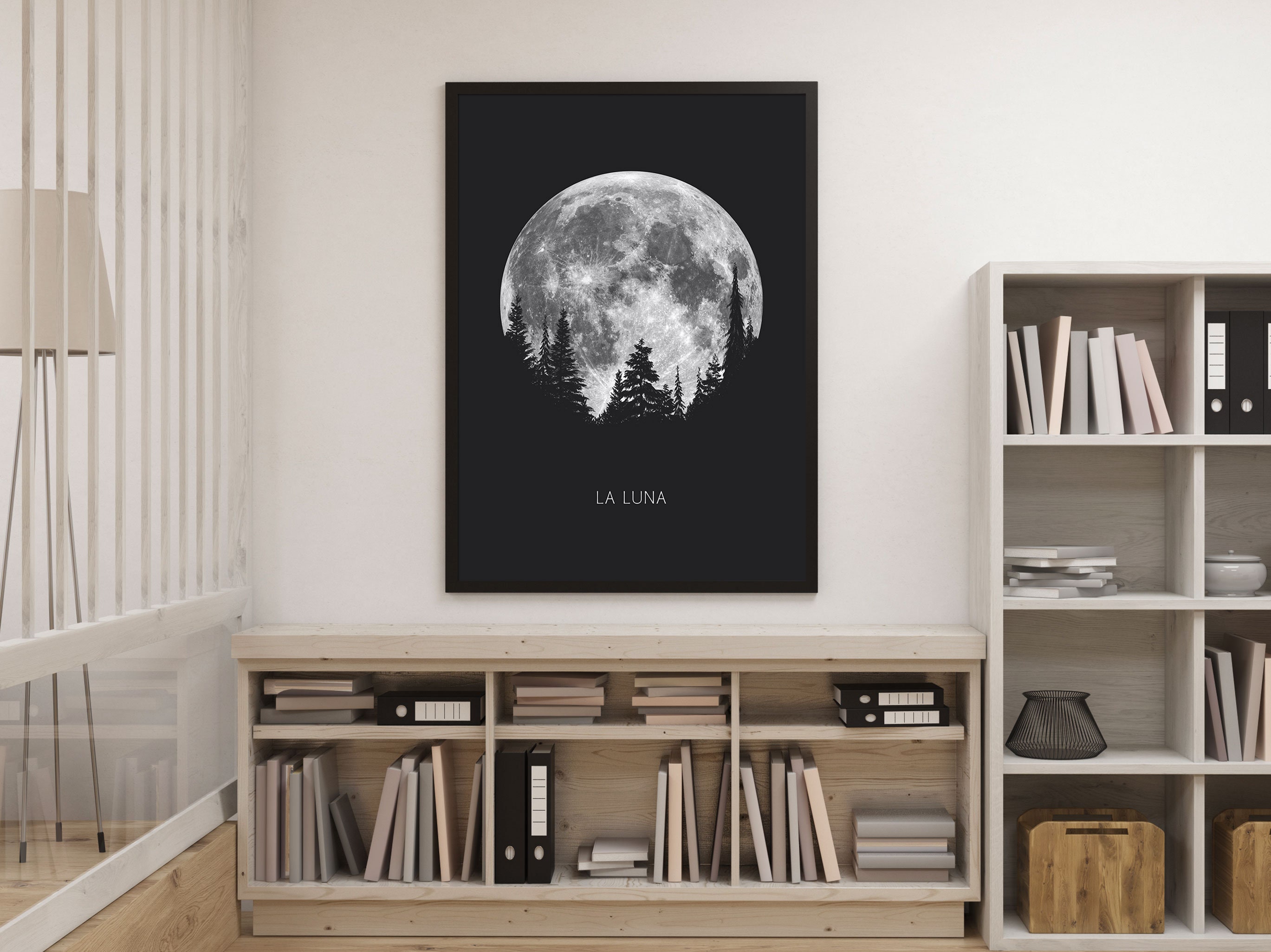 La Luna Poster Big Full Moon and Tree Living Room Nursery | Etsy