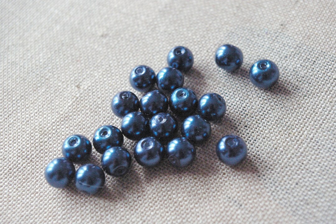 10 Pearly Midnight Blue Glass Beads. Navy Blue Mother-of-pearl Beads ...