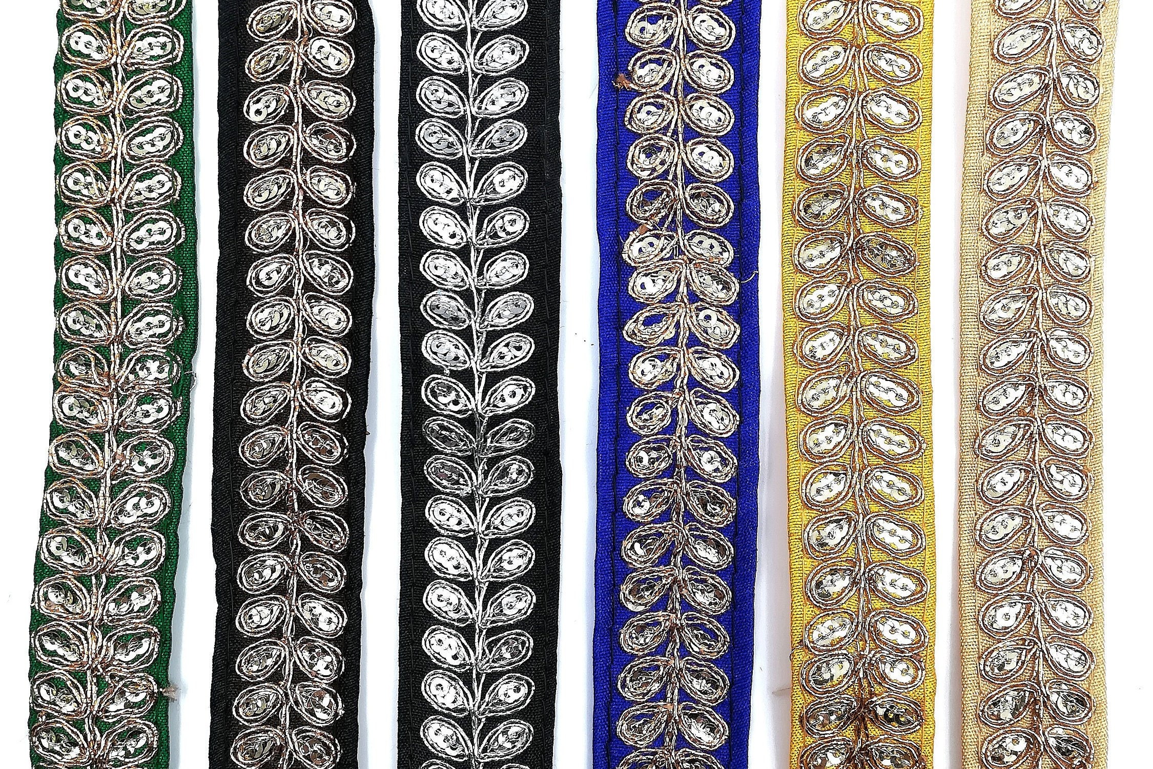 Indian Ribbon Embroidered in Green Black Blue Yellow - Etsy