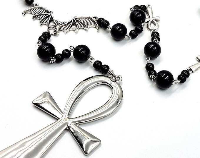 Huge Vampire Ankh Rosary - Occult Vamp Goth Ankh Beads Bat Gothic ...