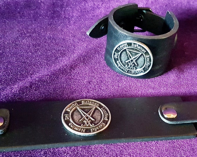 Leather Sigil of Lucifer Satanic Bracelet Satanic Luciferian - Etsy