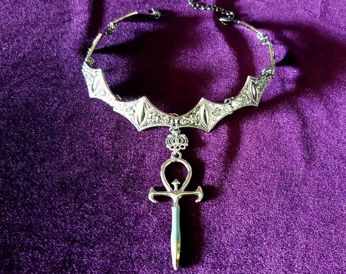 Vampire Ankh Choker - Goth Gothic Vampyre Metal Choker Ankh Necklace ...