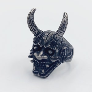 Horned Demon Devil Mask Ring Demon Demon's Eyes Mouth Horns Occult Gift ...